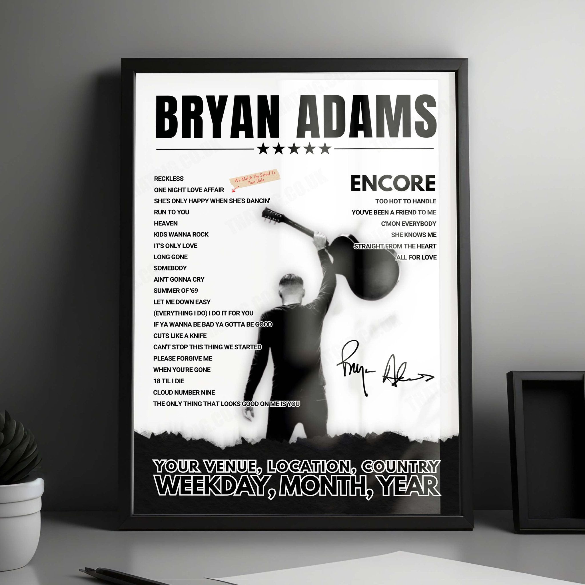 Bryan Adams Setlist Poster - Adelaide Entertainment Centre, Adelaide ...